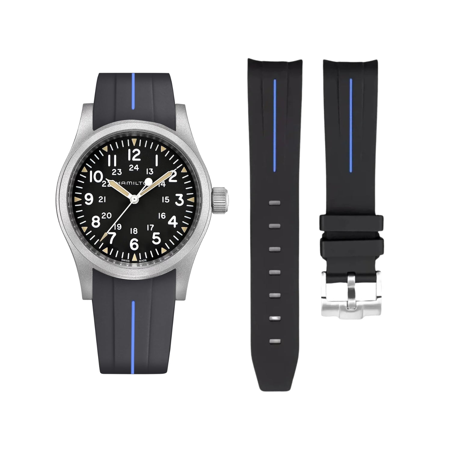 Rubber Strap for Hamilton Khaki Field - Black/Blue – Helvetus®