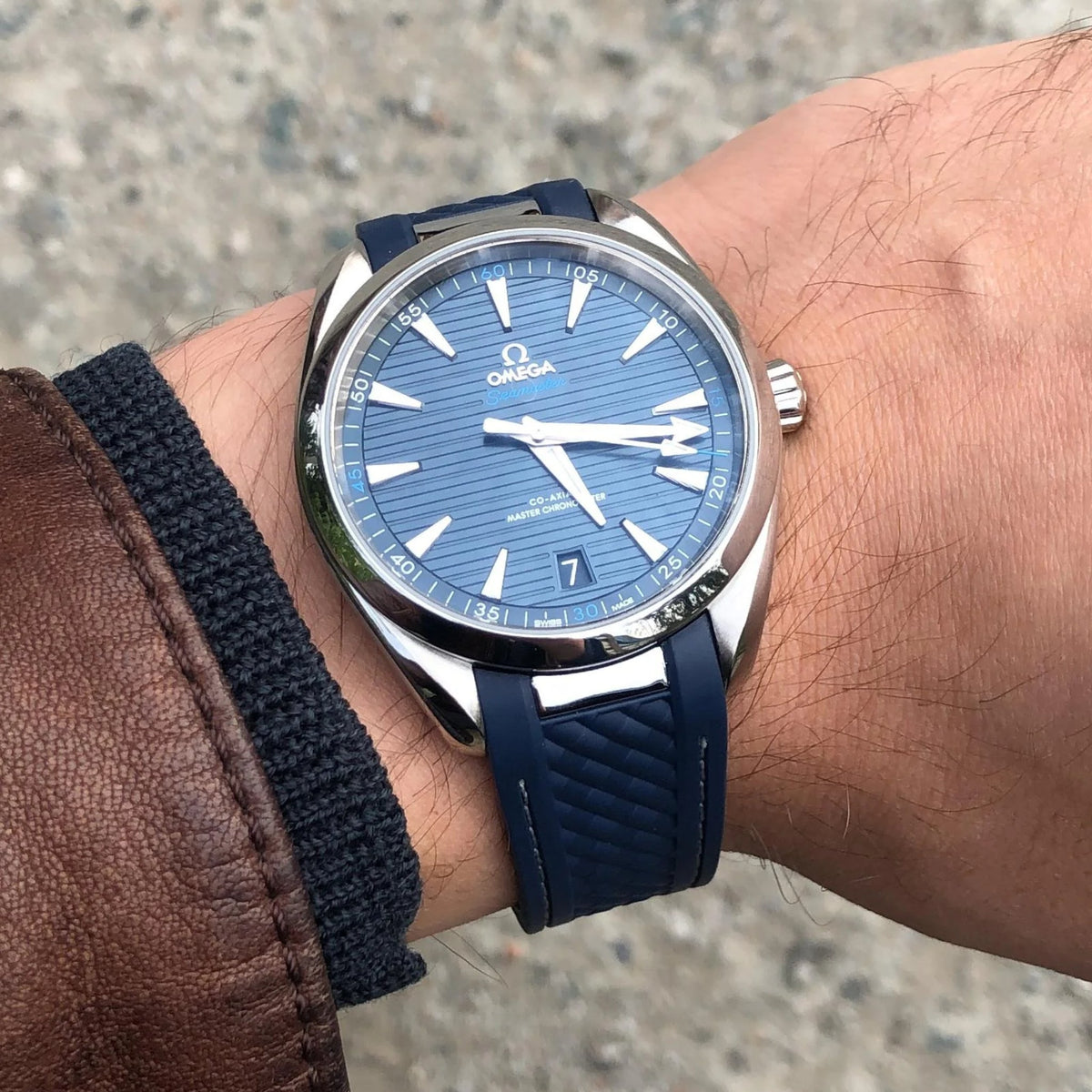 Strap for Omega Seamaster Aqua Terra 300 in Blue/White - Helvetus ...