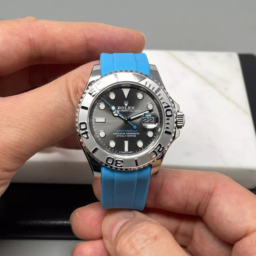 Rolex Yacht-Master Rubber Strap in Light Blue - Helvetus® Swiss Straps