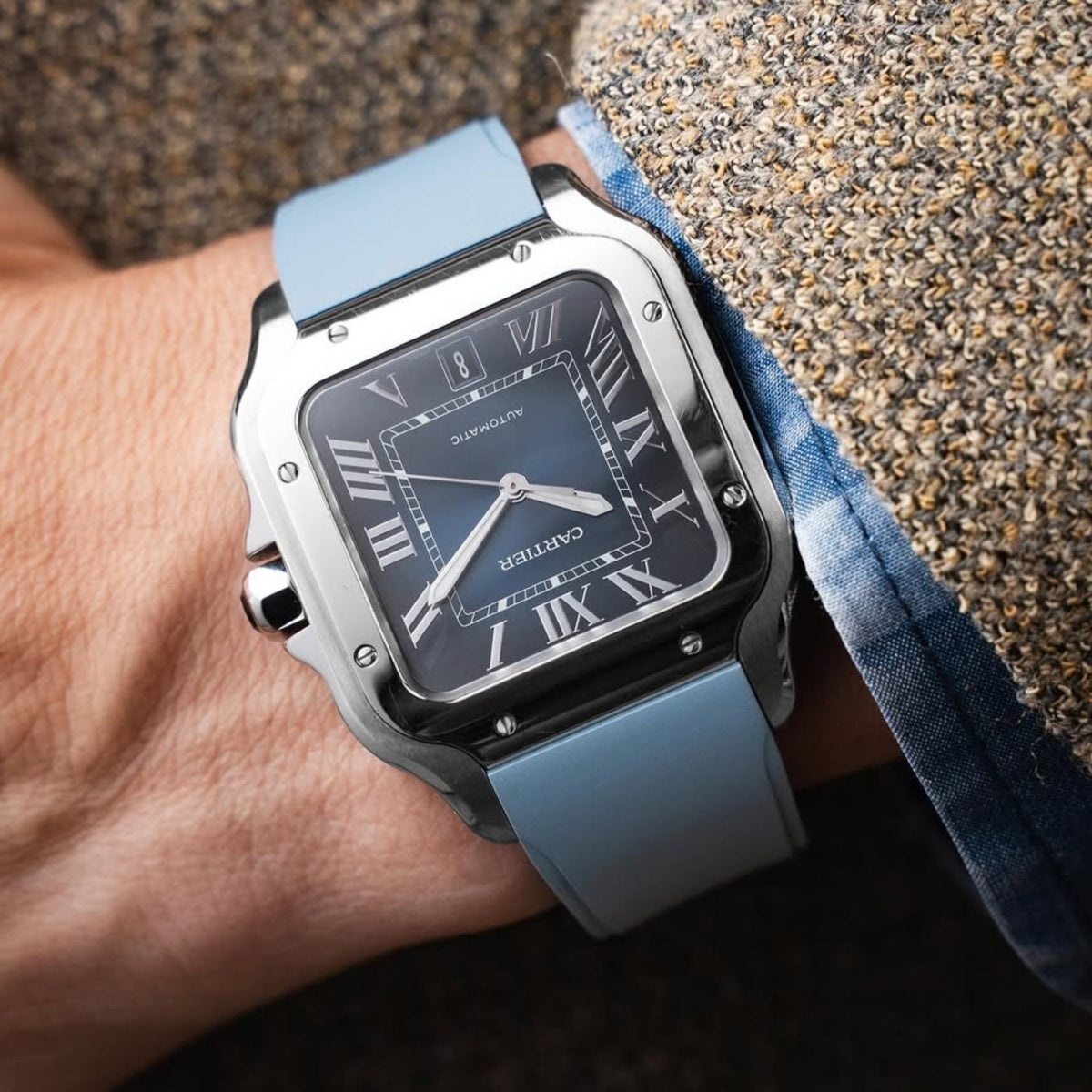 Light Blue Rubber Strap for Cartier Santos Medium/Large – Quick Release ...